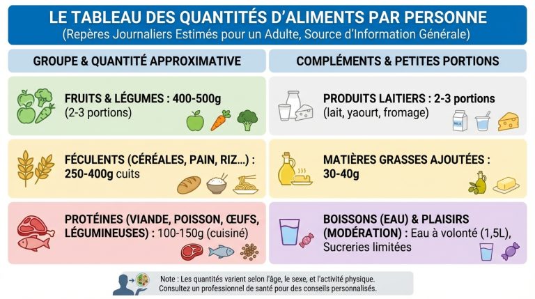 Le tableau des quantités d’aliments par personne – Dieteticienne-sens